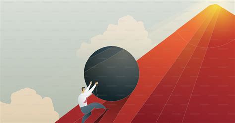 바위를 언덕 위로 밀어 올리고 열심히 일하는 사업가 개념 그림 벡터입니다 사진 Unsplash의 당기 이미지