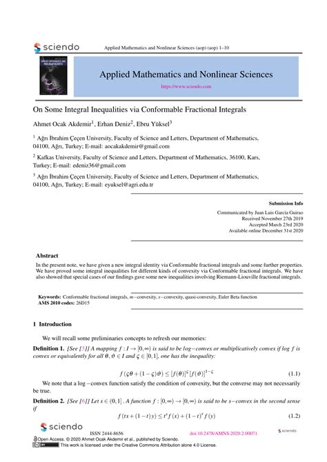 Pdf On Some Integral Inequalities Via Conformable Fractional Integrals