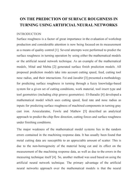On The Prediction Of Surface Roughness In Turning Using Artificial
