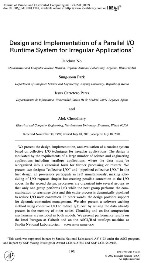 Pdf Design And Implementation Of A Parallel Io Runtime System