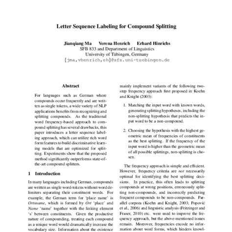 Letter Sequence Labeling For Compound Splitting Acl Anthology