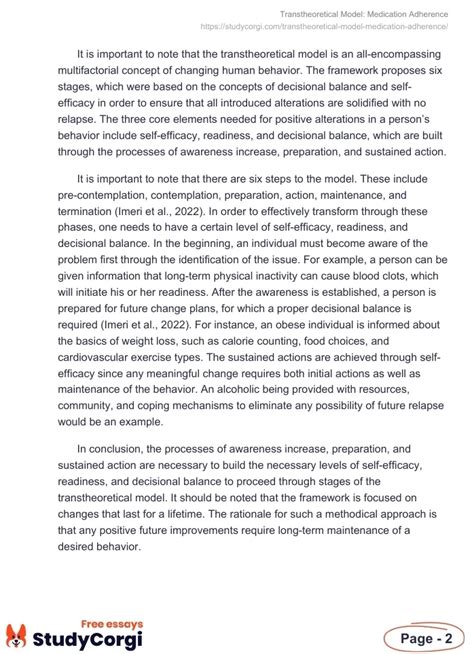 Transtheoretical Model Medication Adherence Free Essay Example