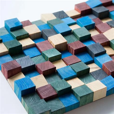 Greenborschstore Настінне панно з різнокольорових частин дерева ближче