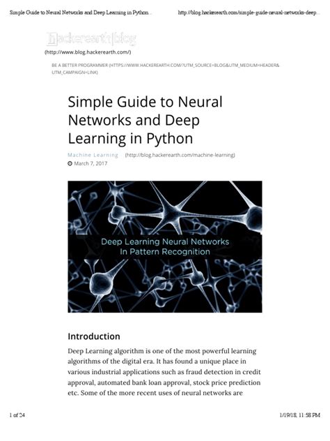 simple guide to neural networks and deep learning in python hackerearth blog pdf