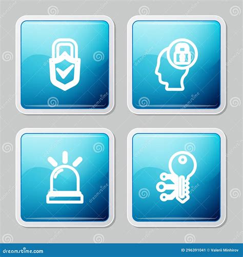 Set Line Lock And Check Mark Human Head With Lock Motion Sensor And Cryptocurrency Key Icon