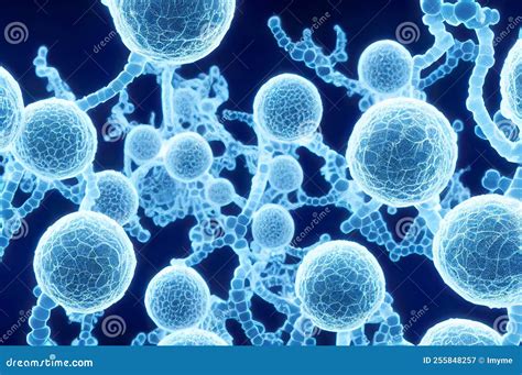 2d Illustration Of Blue Bacteria Cells Field Background Stock