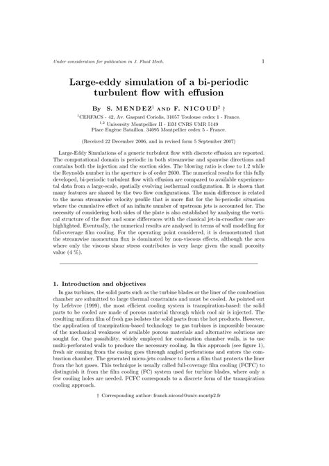 Pdf Large Eddy Simulation Of A Bi Periodic Turbulent Flow With Effusion