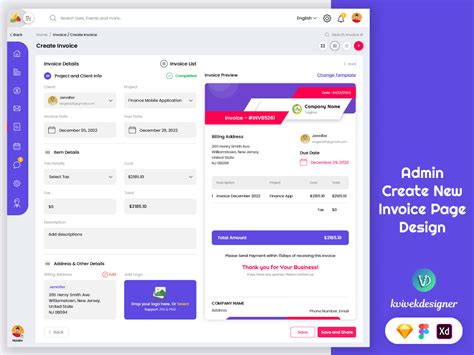 Dribbble Admin Dashboard Create New Invoice Page Web Ui Template