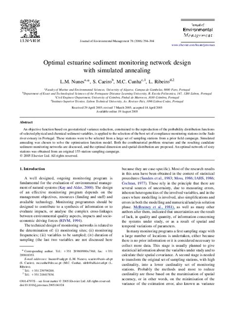 Pdf Optimal Estuarine Sediment Monitoring Network Design With