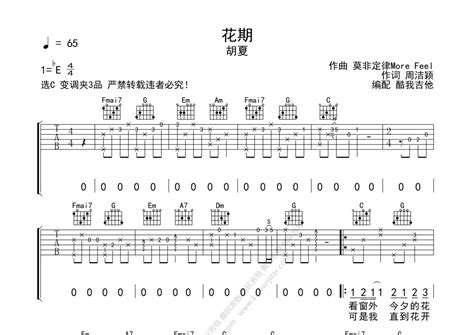 花期吉他谱 胡夏 C调吉他弹唱谱 琴谱网