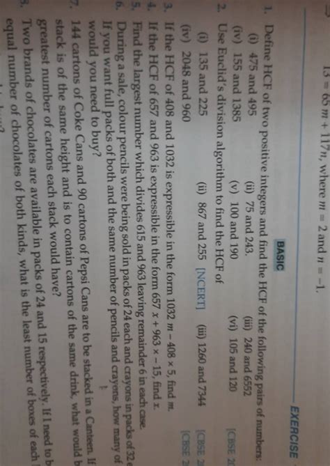 M N Where M And N EXERCISEBASIC Define HCF Of Two Posi