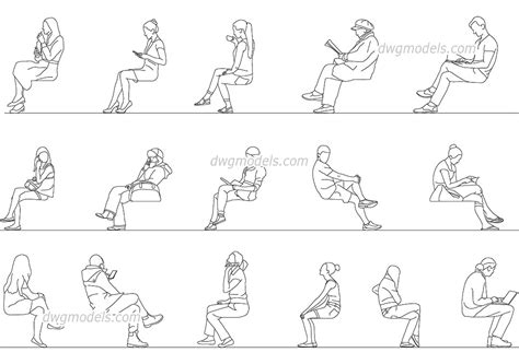 Men Women Sitting Download Cad Blocks AutoCAD File People Elevation