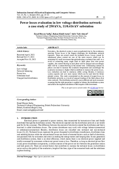Pdf Power Losses Evaluation In Low Voltage Distribution Network A