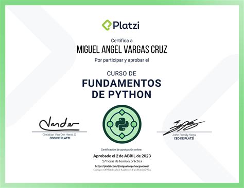 Certificado De Curso De Fundamentos De Python Platzi