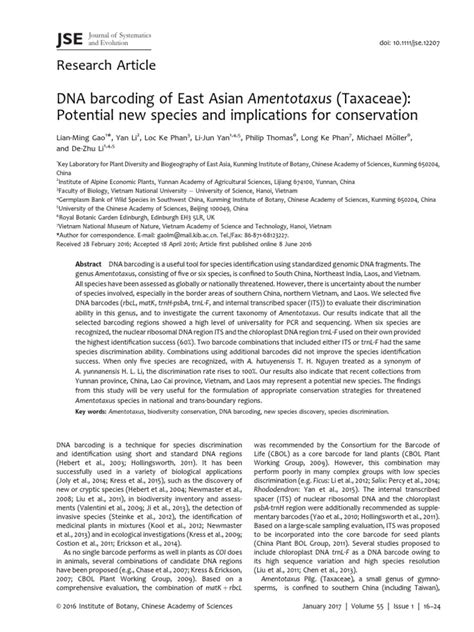 Gao Et Al 2017 Journal Of Systematics And Evolution Pdf Polymerase