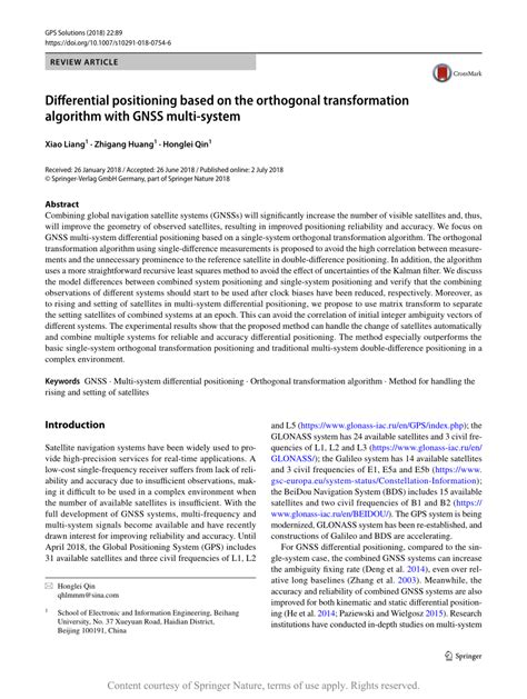 Differential Positioning Based On The Orthogonal Transformation Algorithm With Gnss Multi System