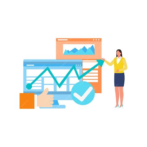 Premium Vector The Girl Is Looking At The Progress Of The Graph