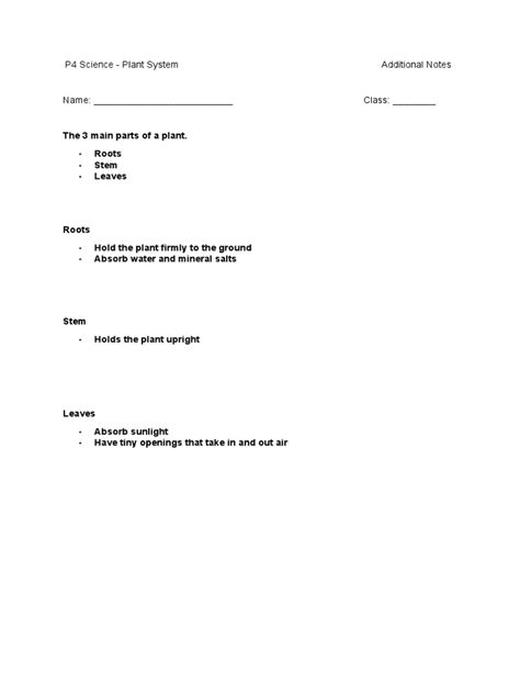 P4 Science Additional Notes Plant System Pdf