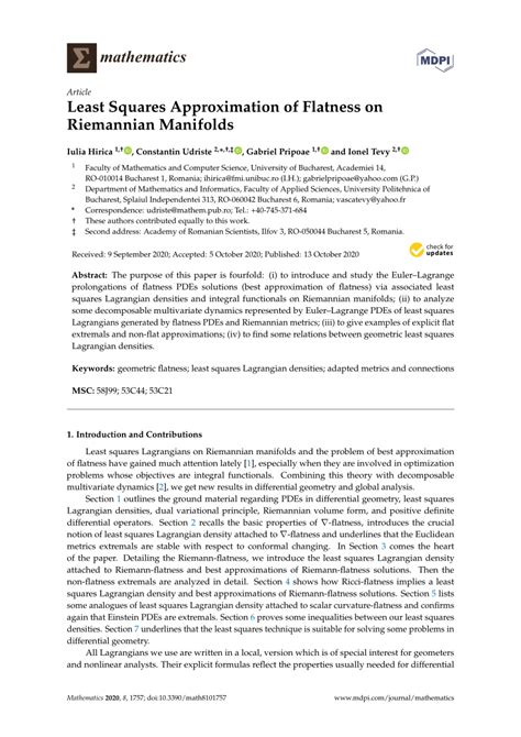 Pdf Least Squares Approximation Of Flatness On Riemannian Manifolds