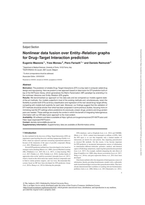 Pdf Nonlinear Data Fusion Over Entity Relation Graphs For Drug Target