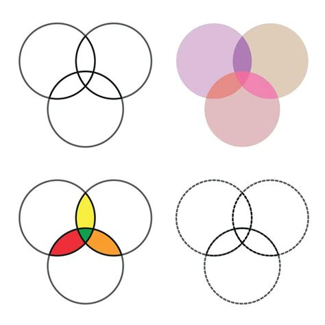 Intersección De Tres Conjuntos Círculos Venn Diagrama Vector