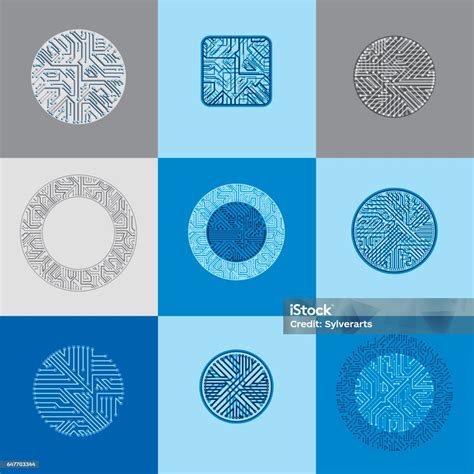 설정의 사각형 및 원형 블루 마이크로프로세서 구조와 기술 Cpu 디자인 벡터 컴퓨터 회로 보드 디지털 요소입니다 0명에 대한 스톡 벡터 아트 및 기타 이미지 Istock