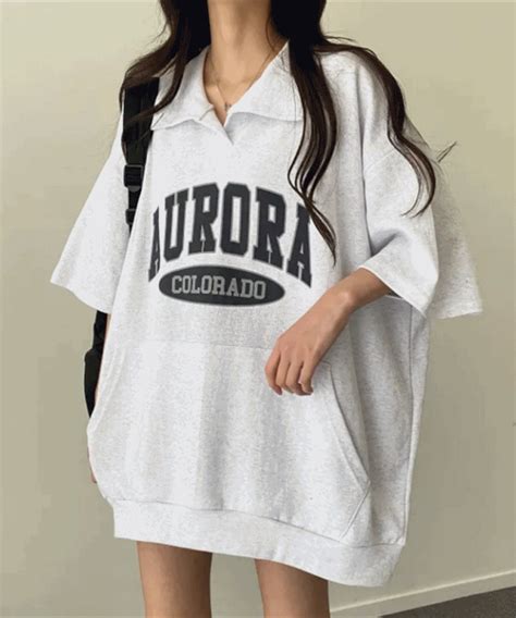 💖11할인💖 박시핏 오버핏 오로라 레터링 카라 반팔티 에이블리