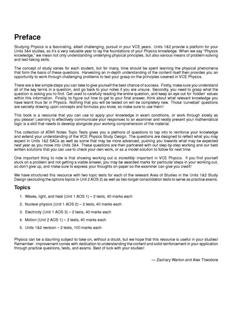 Atar Notes Vce Physics 1and2 Topic Tests 2023 2024