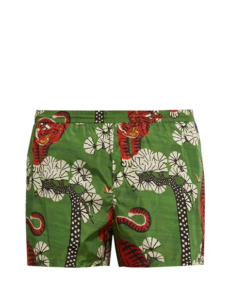 Lyst Gucci Tiger Print Nylon Swim Shorts In Green For Men