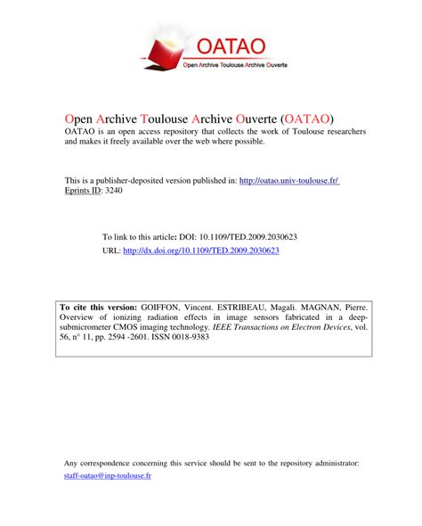 Pdf Overview Of Ionizing Radiation Effects In Image Sensors Fabricated In A Deep Submicrometer