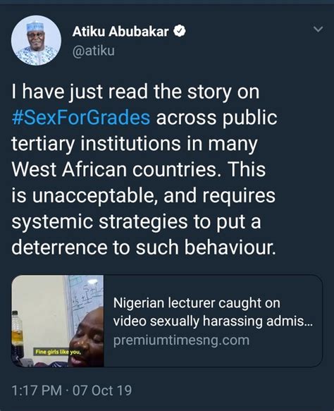 Atiku Abubakar Reacts To Lecturers In Sex For Marks Scandal
