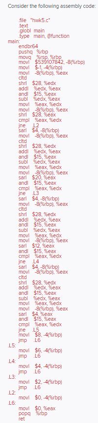 Solved Consider The Following Assembly Code Jne File Hwk5c Text