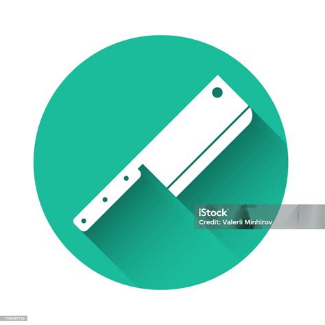흰색 고기 헬기 아이콘 긴 그림자와 절연 고기를 위한 부엌 칼 도살 용 칼 녹색 원 버튼을 클릭 합니다 벡터 일러스트 가정 생활에 대한 스톡 벡터 아트 및 기타 이미지