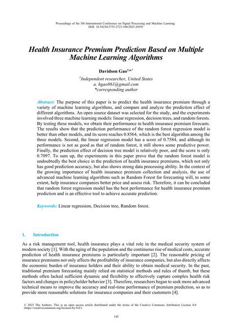 Pdf Health Insurance Premium Prediction Based On Multiple Machine Learning Algorithms