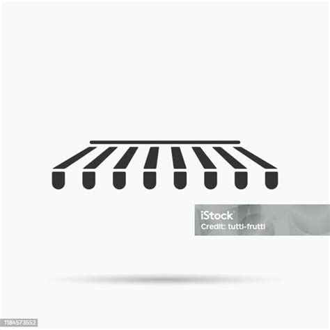 상점 카페 및 거리 레스토랑을위한 어닝 캐노피의 아이콘 스트라이프 블랙 앤 화이트 선쉐이드 벡터 그림입니다 태양에서 외부 캐노피 캐노피에 대한 스톡 벡터 아트 및 기타