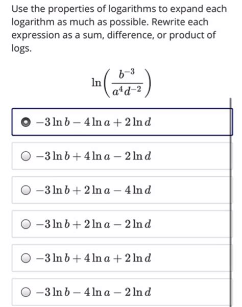 Solved Use The Properties Of Logarithms To Expand Each