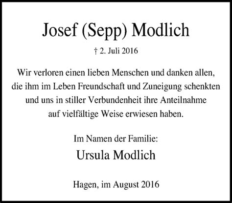 Traueranzeigen Von Josef Modlich Trauer In Nrw De