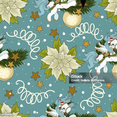 휴일 크리스마스 유니콘과 축제 요소와 원활한 패턴입니다 벡터 일러스트입니다 검은색에 대한 스톡 벡터 아트 및 기타 이미지 검은색 겨울 계절 Istock