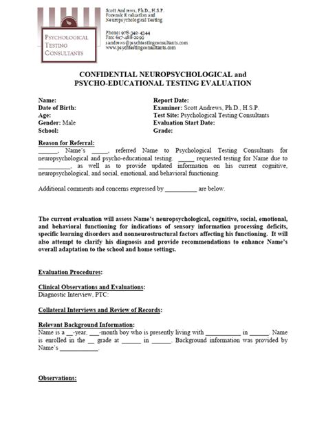 Sample Neuropsychological Report Pdf Wechsler Adult Intelligence Scale Cognitive Science