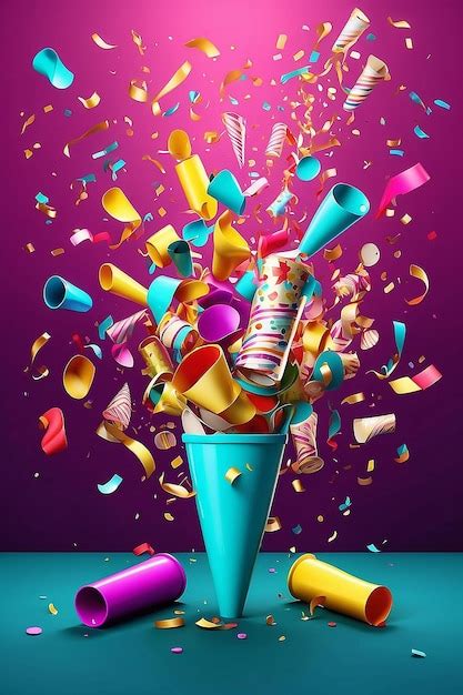 Premium Photo Celebration Explosion 3d Party Poppers With Flying