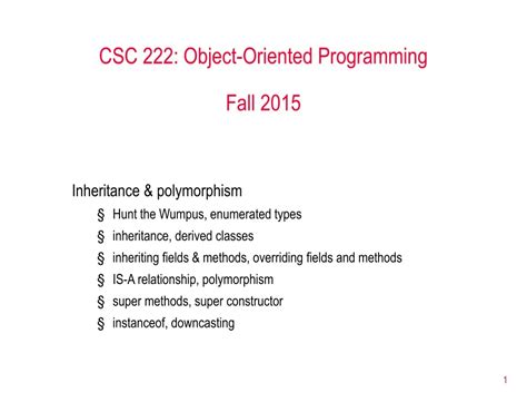 Ppt Csc 222 Object Oriented Programming Fall 2015 Powerpoint Presentation Id8935721