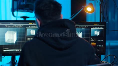 Hacker In Headphones Using Computer At Nigt Stock Footage Video Of