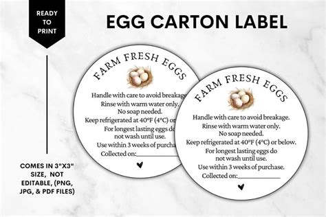Printable Round Egg Carton Label Egg Handling Instructions