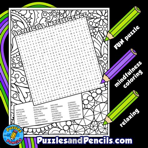 Artificial Intelligence Word Search Puzzle With Coloring Computer