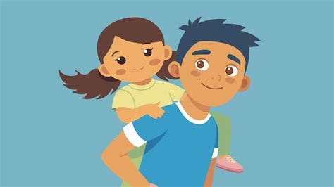 Uma Pintura De Um Irm O Mais Velho Carregando Sua Irm Mais Nova Em Suas Costas Com Um Olhar De