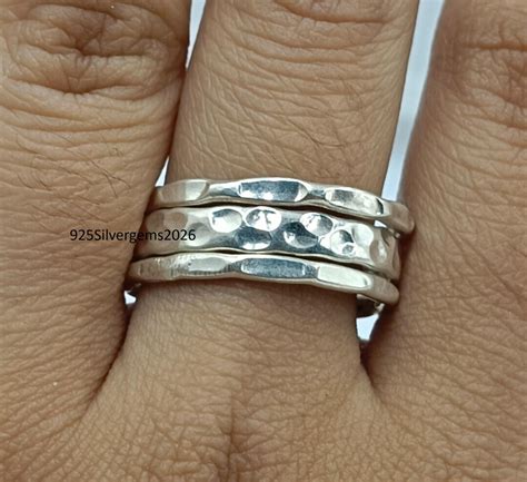 Hammered Sterling Silver Stacking Rings Set Of 3 Etsy