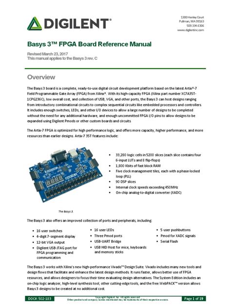 Basys 3 ™ Fpga Board Reference Manual Revised March 23 2017 This