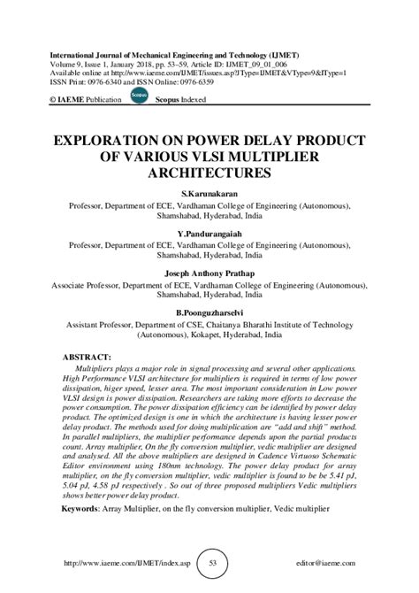 Pdf Exploration On Power Delay Product Of Various Vlsi Multiplier