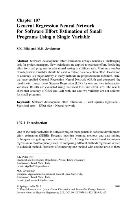 Pdf General Regression Neural Network For Software Effort Estimation
