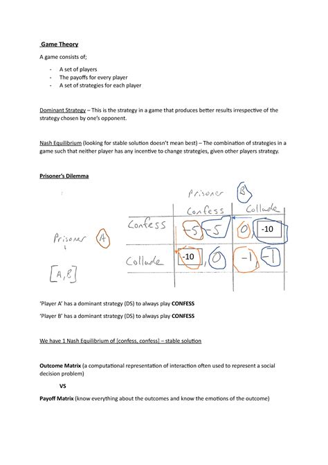 Game Theory These Are All The Notes From This Course And The Teacher Was Sean Kimpton Game
